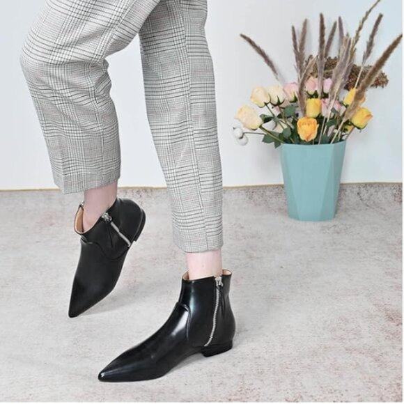 XYD | Shoes | Xyd Black Pointed Closed Toe Ankle Boots Low Heel Basic ...